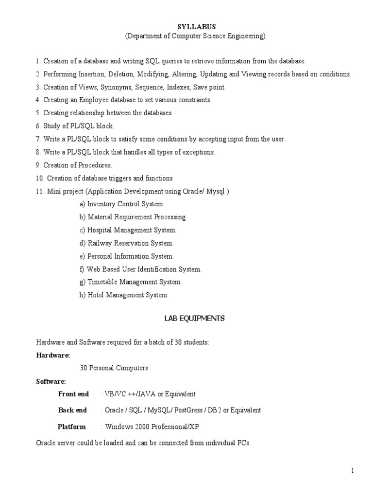 Dbms Lab Manual 2013 Regulation | PDF Dbms Lab Manual 2013 Regulation | PDF