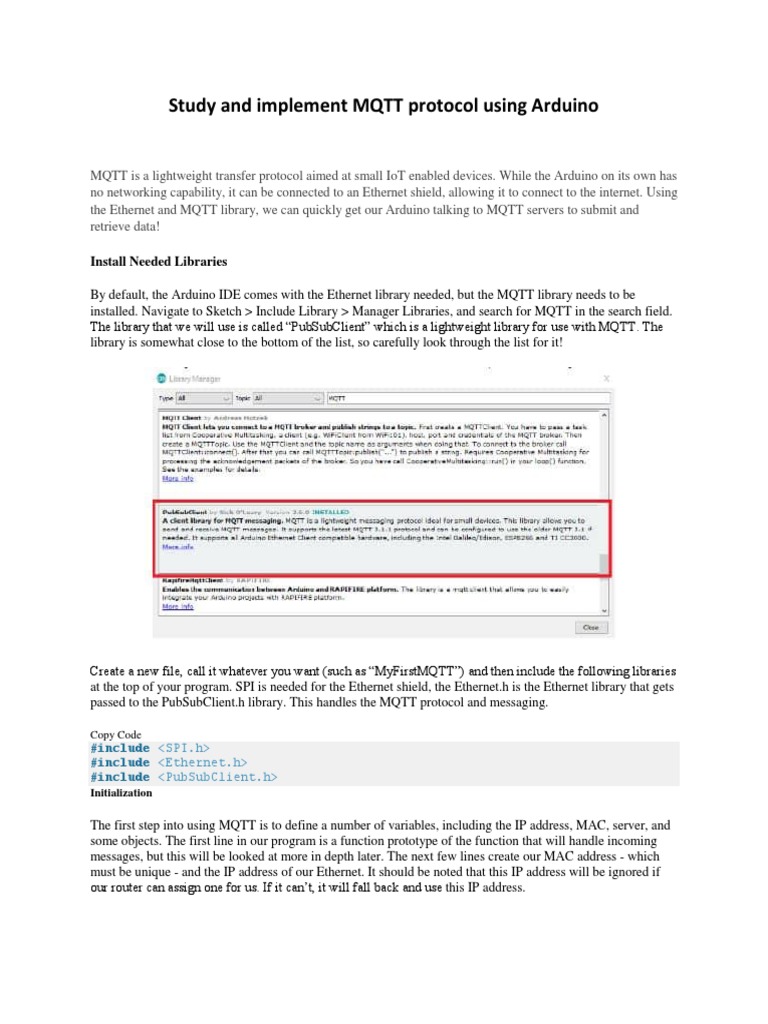 Study and Implement MQTT Protocol Using Arduino: Install Needed Libraries | PDF | Library ...