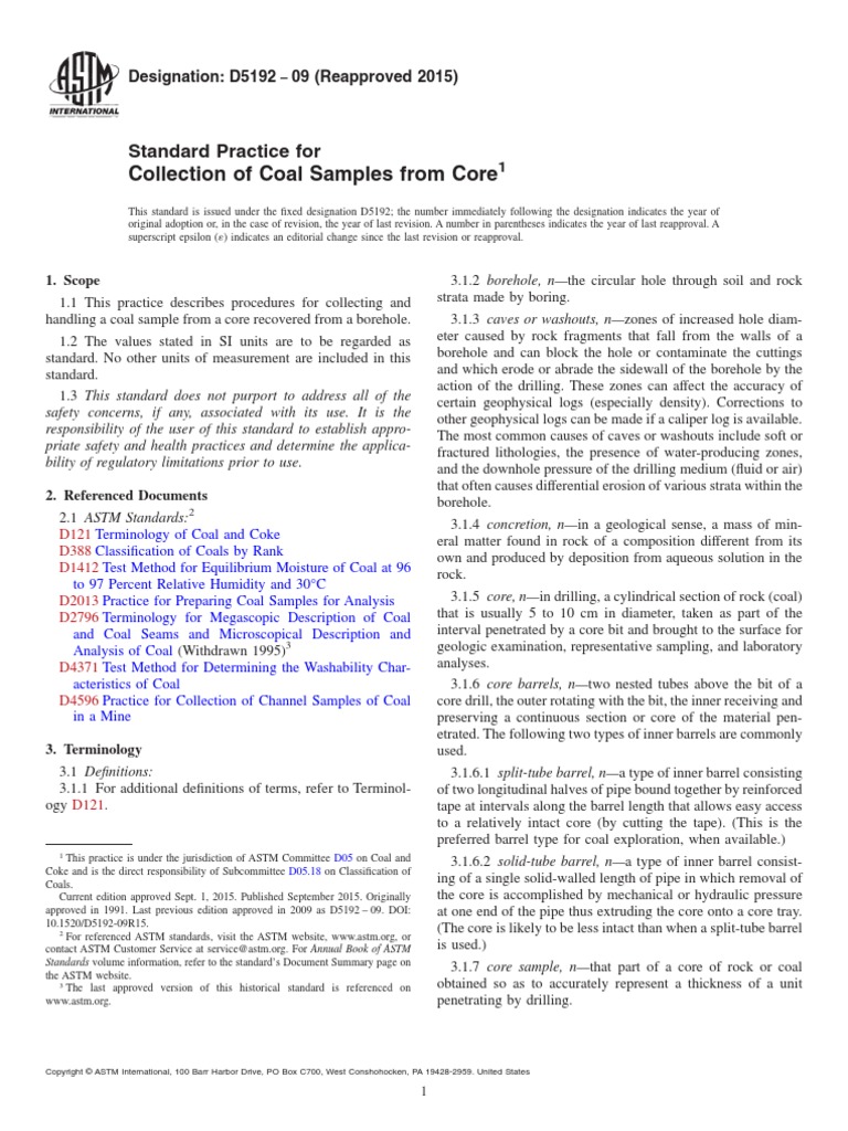 ASTM D5192-09 (Reapproved 2015) | PDF | Coal Mining | Materials