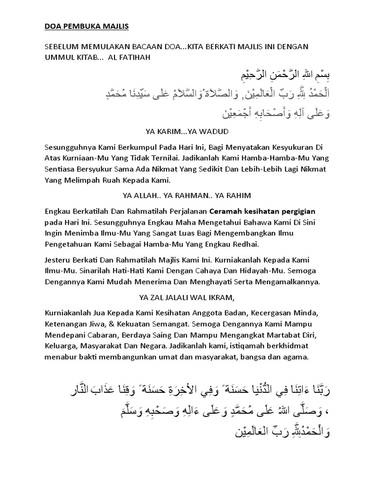 DOA PEMBUKA MAJLIS - Ceramah Pemakanan | PDF