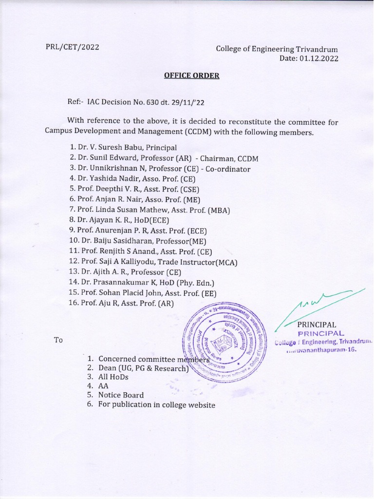 CET - Office Order - CCDM Committee - Reconstitution | PDF