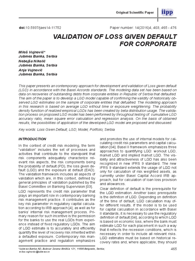 Corporate LGD Validation Study | PDF | Risk | Financial Services