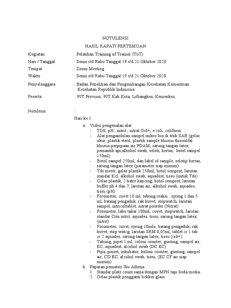 Notulensi ToT SKAMRT | PDF