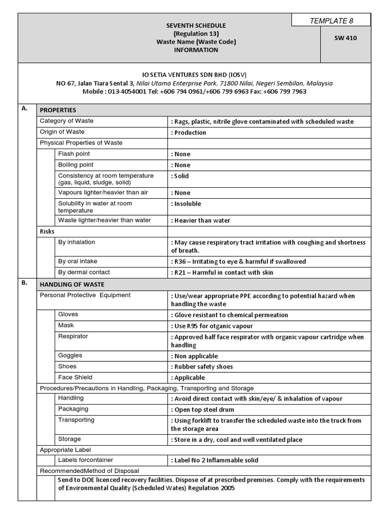 Waste Card SW410 | PDF | Personal Protective Equipment | Waste