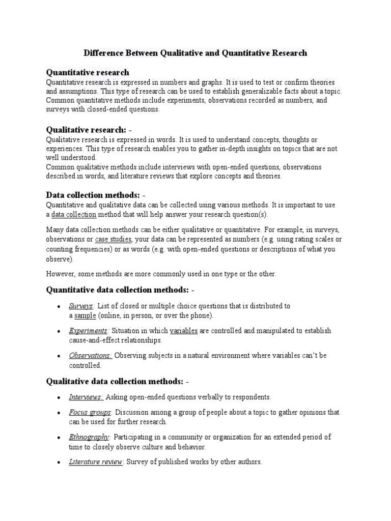 Difference Between Qualitative and Quantitative Research | PDF