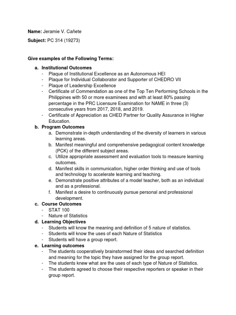 Outcomes Example Assignment | PDF