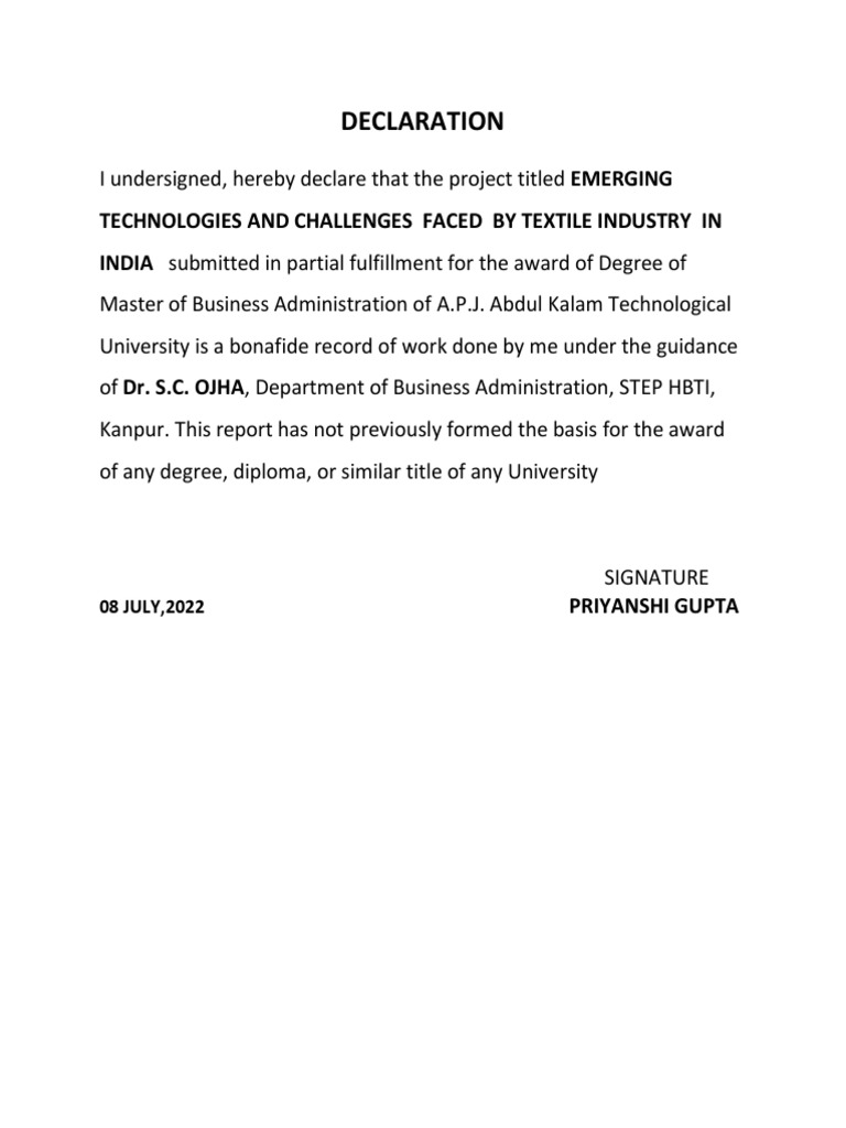 Declaration Mini Project Pdf