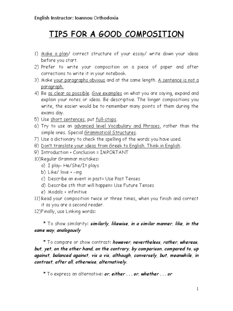 Tips For A Good Composition | PDF | English Language | Grammar