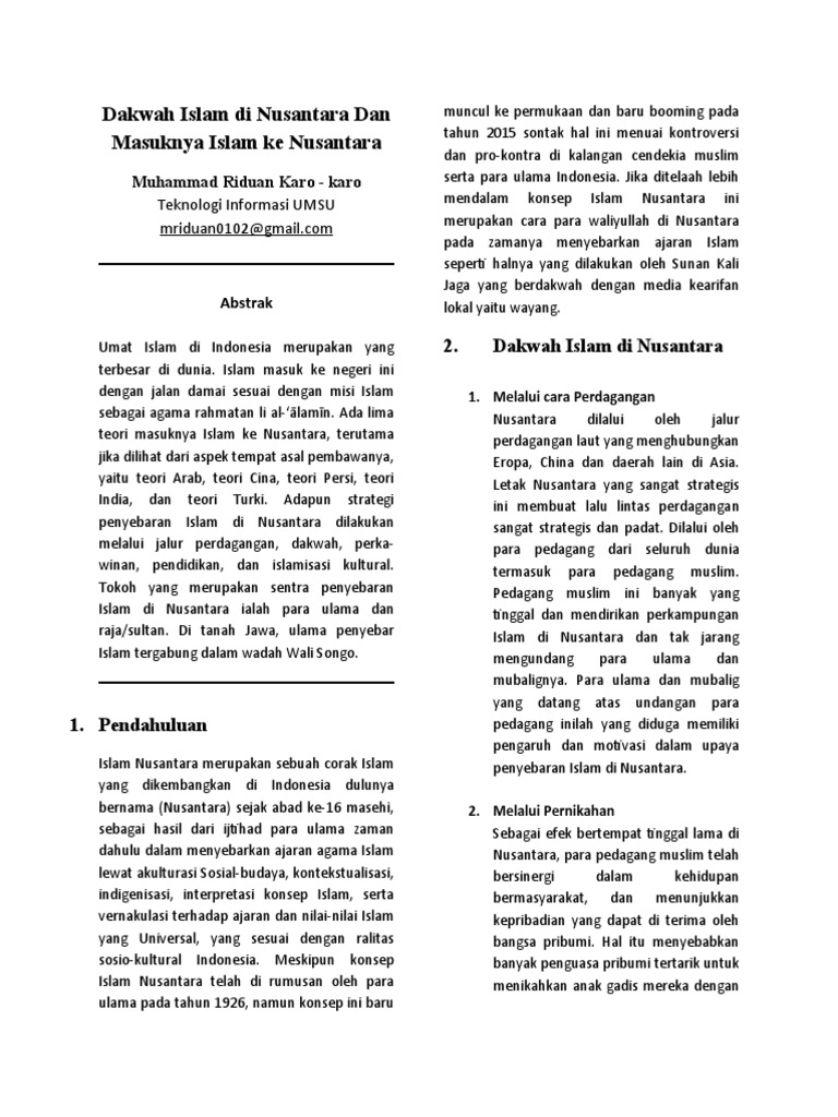 Dakwah Islam Di Nusantara Dan Masukknya Islam Di Nusantara (Kel.2 Riduan) | PDF