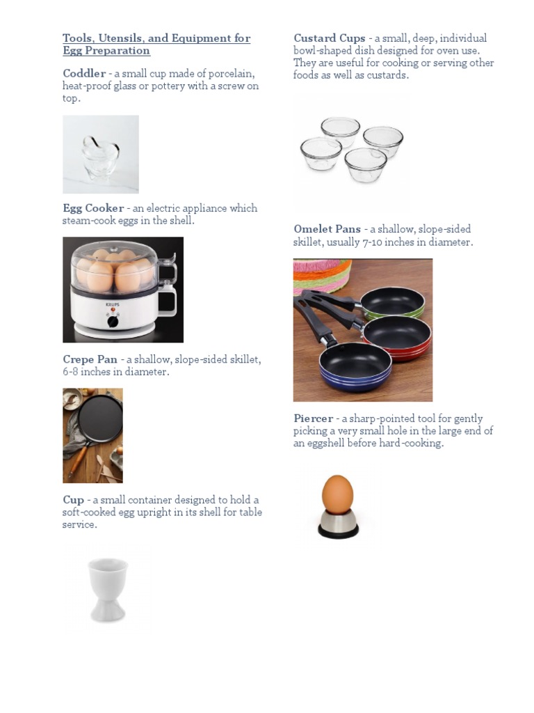 Tools, Utensils and Equipment For Egg Preparation | PDF | Tableware ...