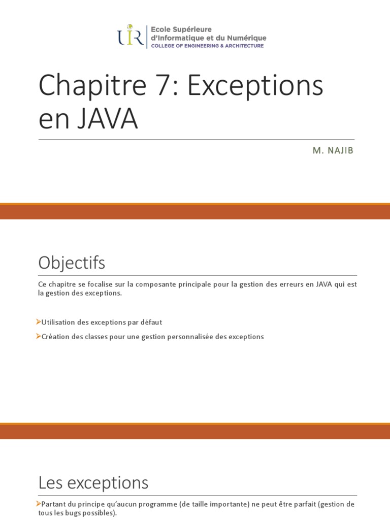 Chap 7 - Exceptions en JAVA | PDF | Classe (informatique) | Java (Langage de programmation)