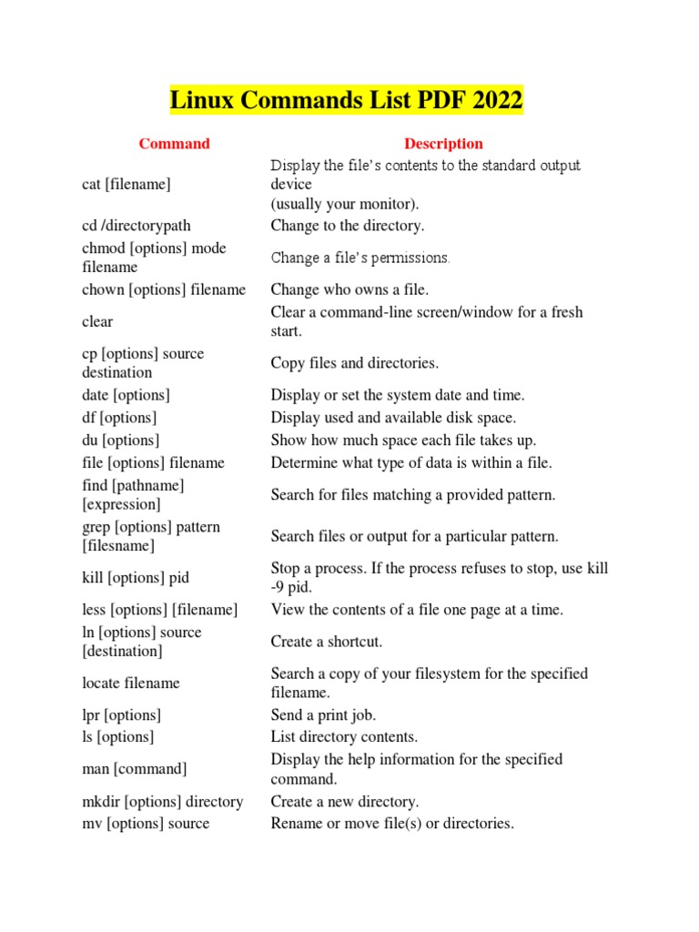 Linux Commands List PDF 2022 | PDF | Filename | Computer File