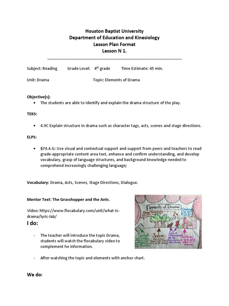 Elements of Drama Lesson Plan | PDF | Language Arts & Discipline