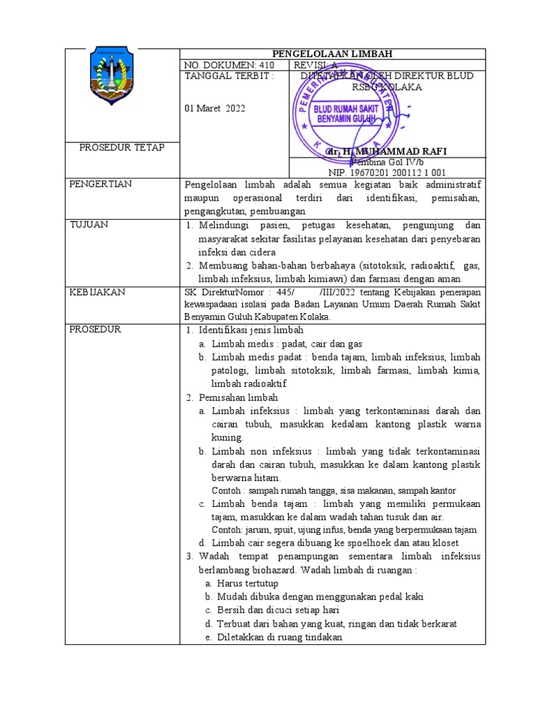 Spo Pengelolaan Limbah | PDF