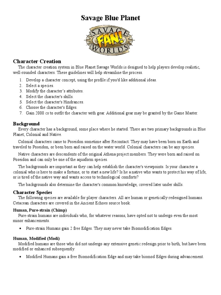 Savage Blue Planet - Corebook | PDF | Firearms | Shooting