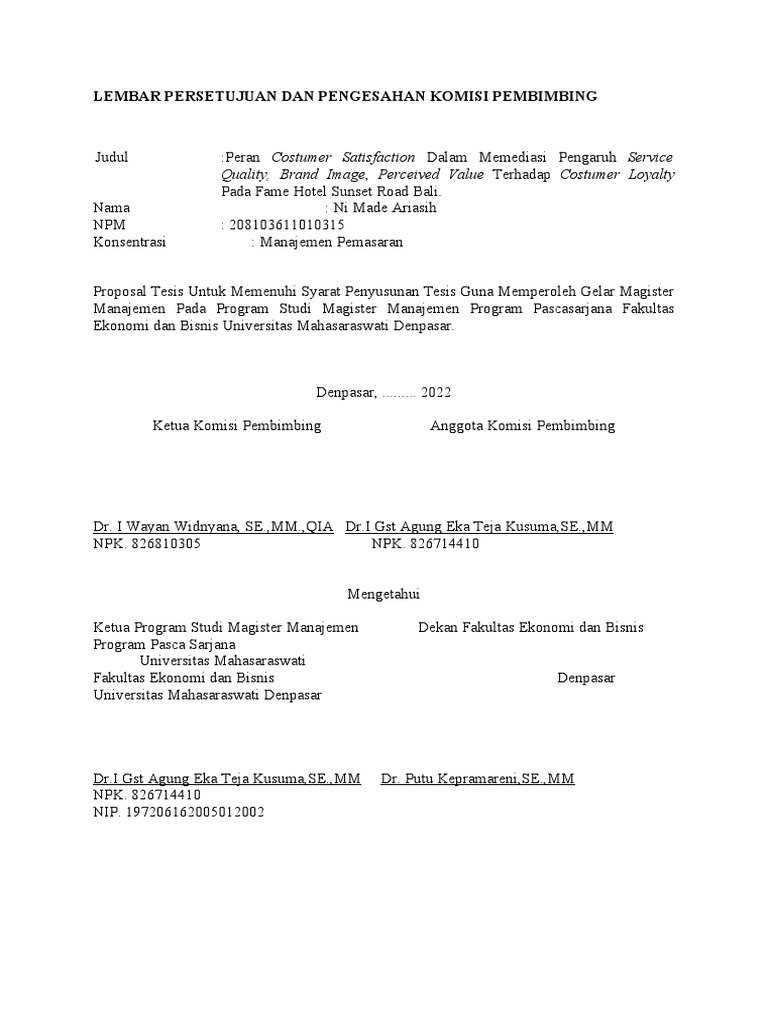 Lembar Persetujuan Dan Pengesahan Komisi Pembimbing | PDF