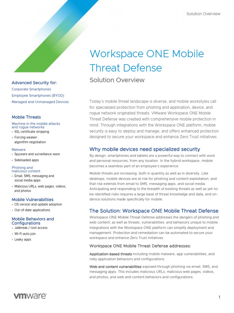 Vmware Workspace One Mobile Threat Defense Solution Brief | PDF ...
