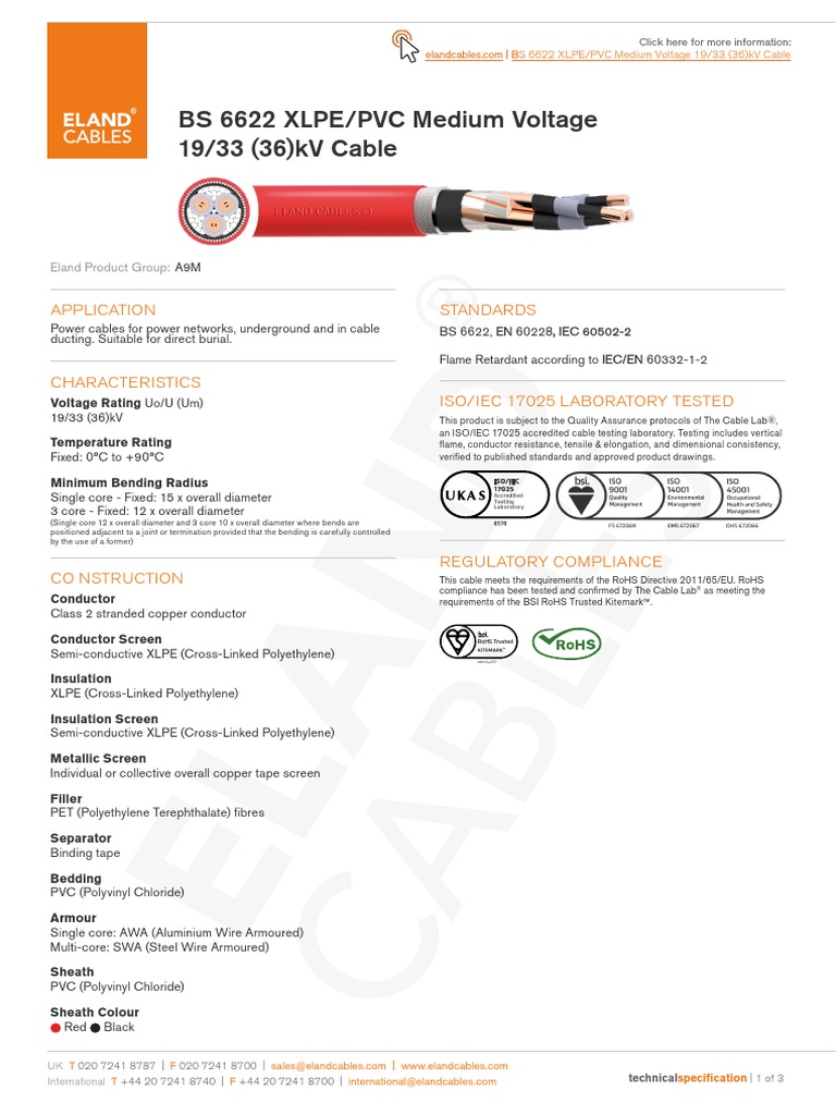 Bs 6622 Xlpe PVC Medium Voltage 19 33 36kv Cable | PDF | Electrical Conductor | Insulator ...