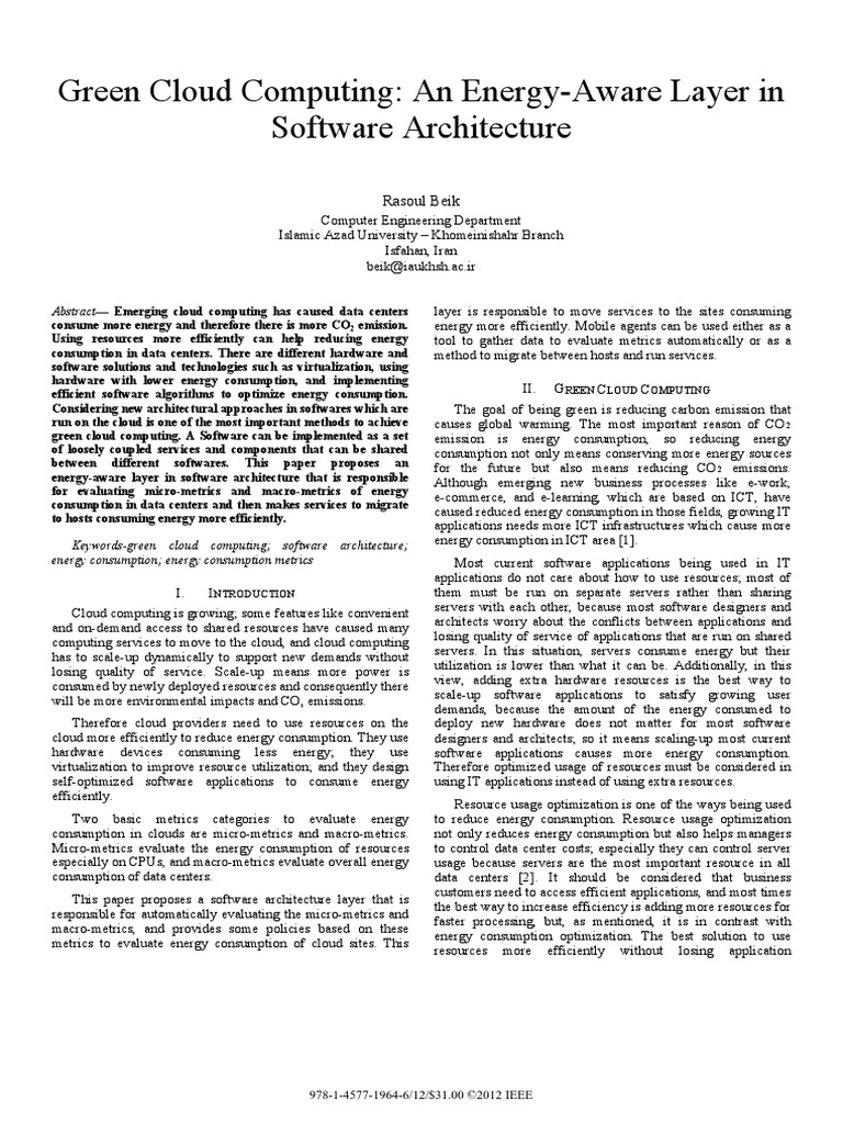 Green Cloud Computing: An Energy-Aware Layer in Software Architecture | PDF | Cloud Computing ...