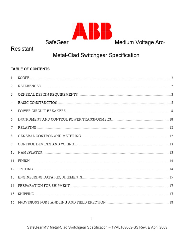 SafeGear Specification | PDF | Switch | Electrical Wiring