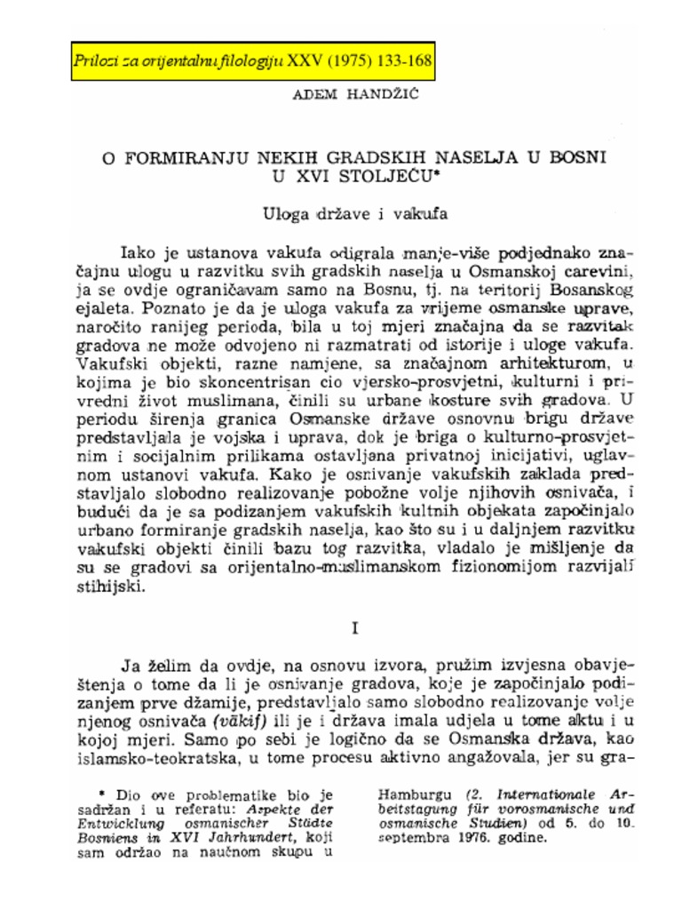 Adem Handzic - O Formiranju Nekih Gradskih Naselja U Bosni | PDF