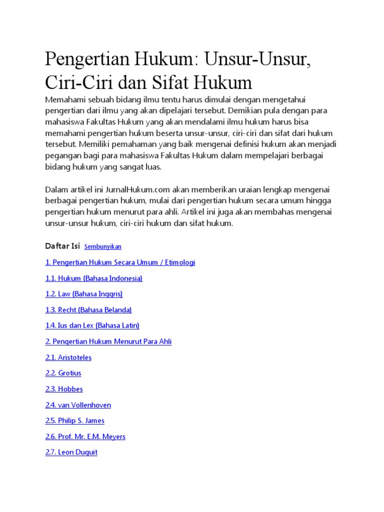 Pengertian Hukum Unsur-Unsur, Ciri-Ciri Dan Sifat Hukum | PDF Pengertian Hukum Unsur-Unsur, Ciri-Ciri Dan Sifat Hukum | PDF