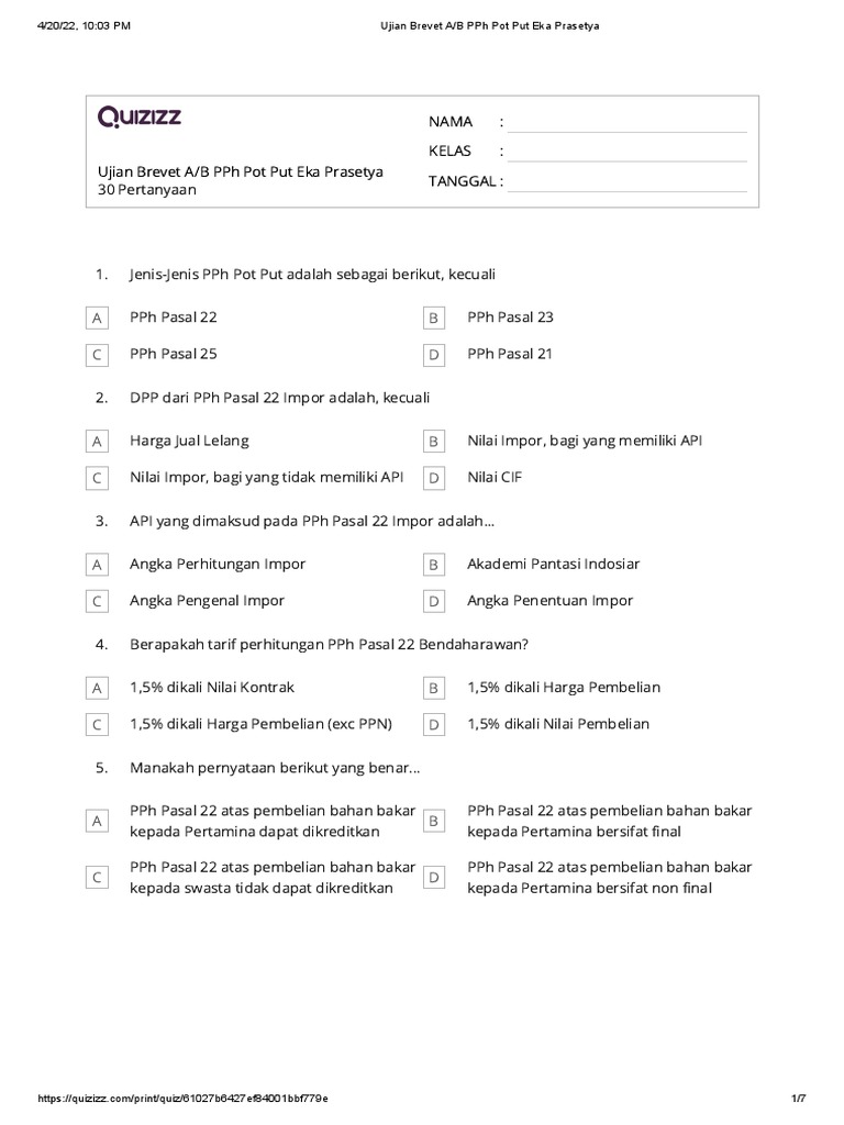 Ujian Brevet A - B PPH Pot Put Eka Prasetya | PDF