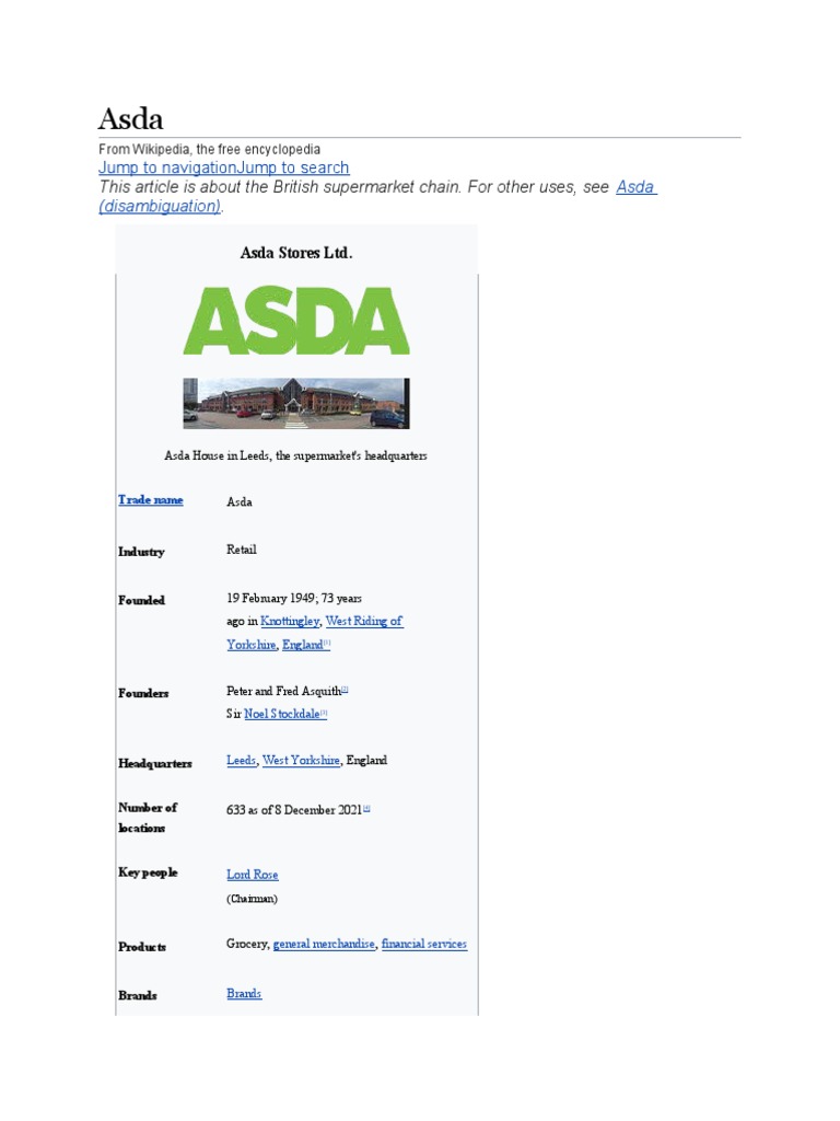 A History of Asda: From Butchers to British Supermarket Giant | PDF ...