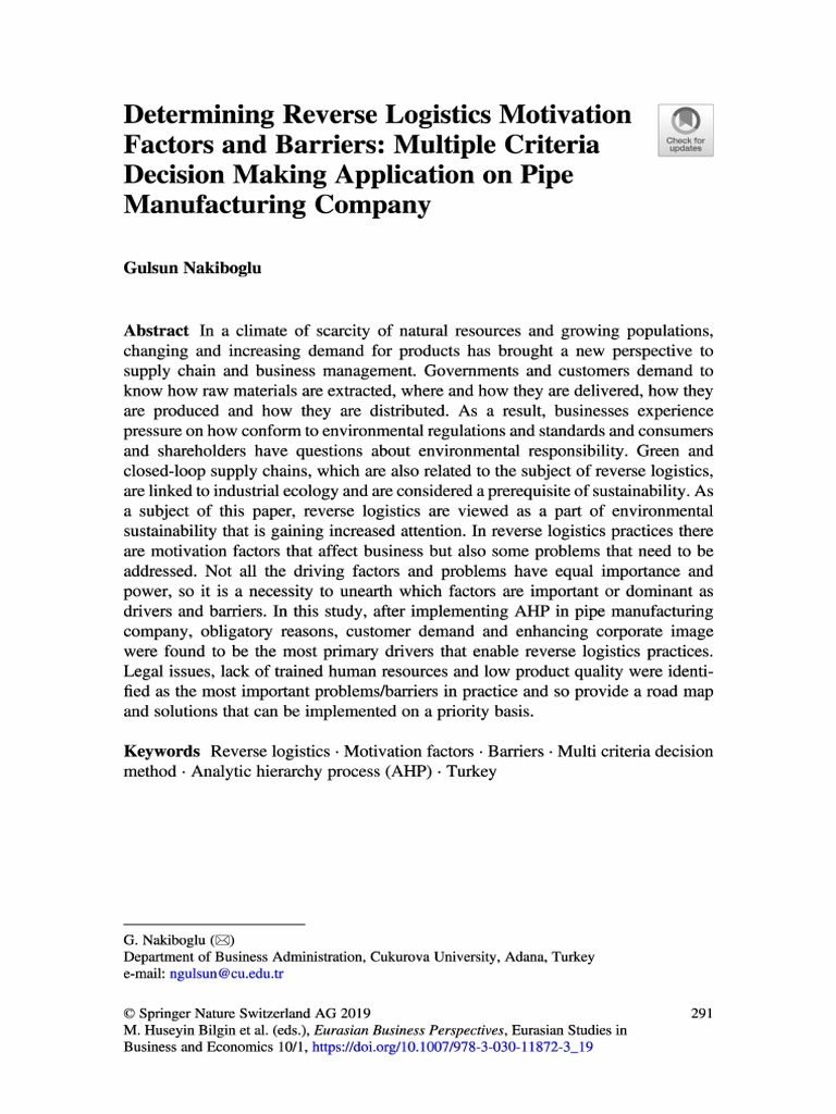 Determining Reverse Logistics Motivation Factors and Barriers: Multiple Criteria Decision Making ...