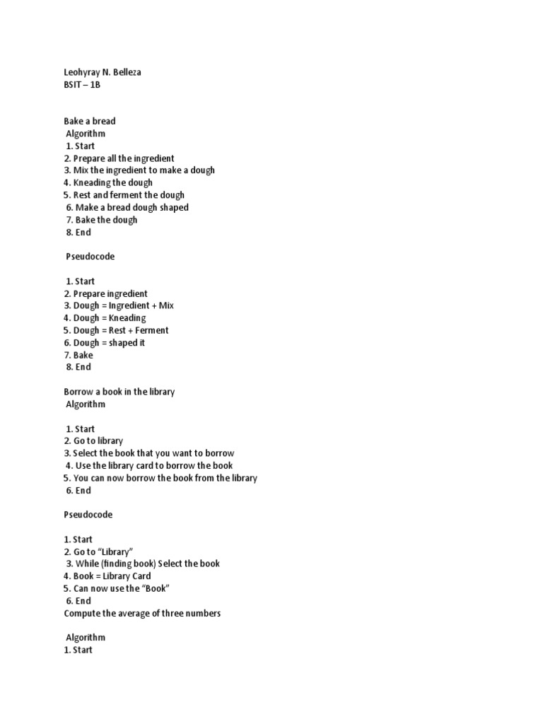 Algorithm Examples and Pseudocode | PDF | Dough | Algorithms
