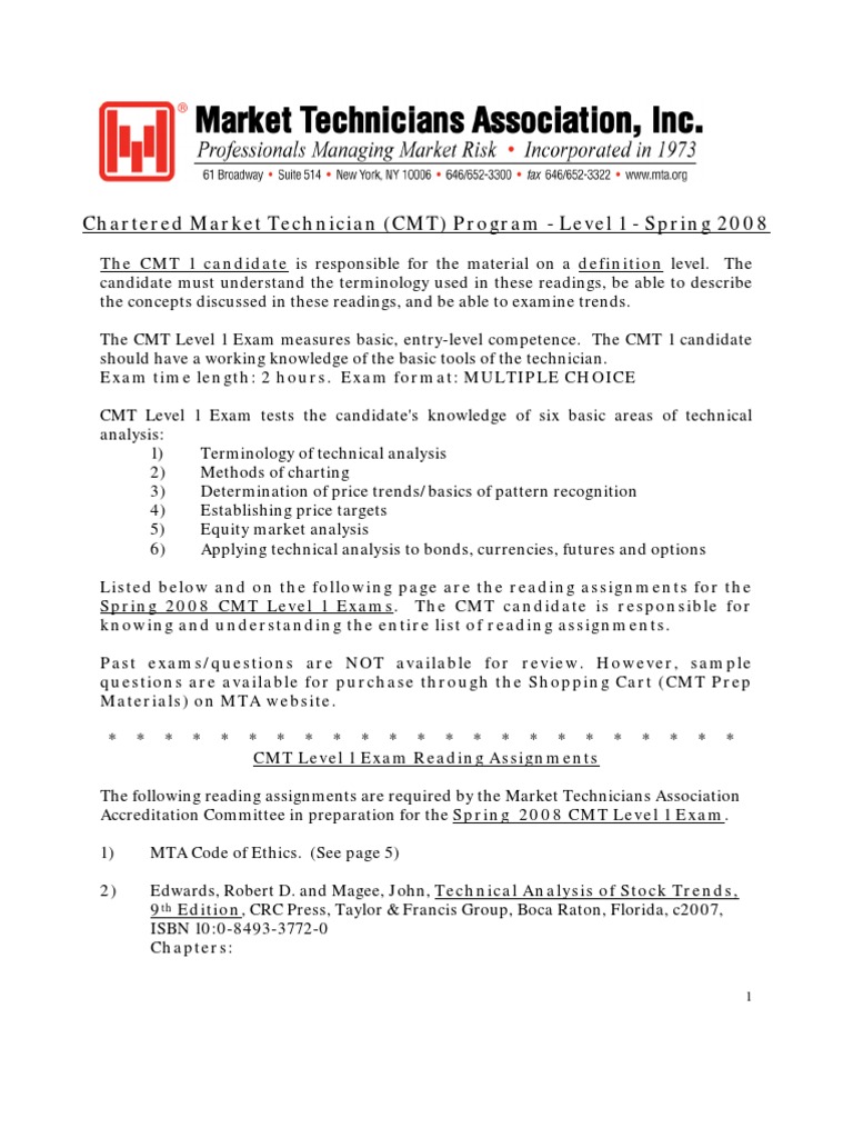 Chartered Market Technician (CMT) Program - Level 1 - Spring 2008 ...