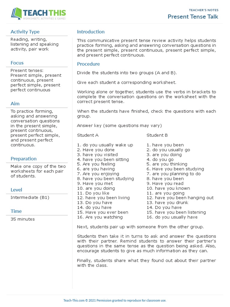 present-tense-talk | PDF | Grammatical Tense | Language Mechanics