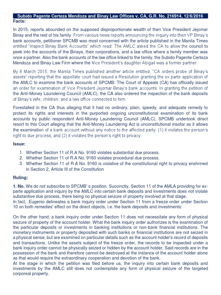 AMLA Case Digest | PDF | Asset Forfeiture | Complaint