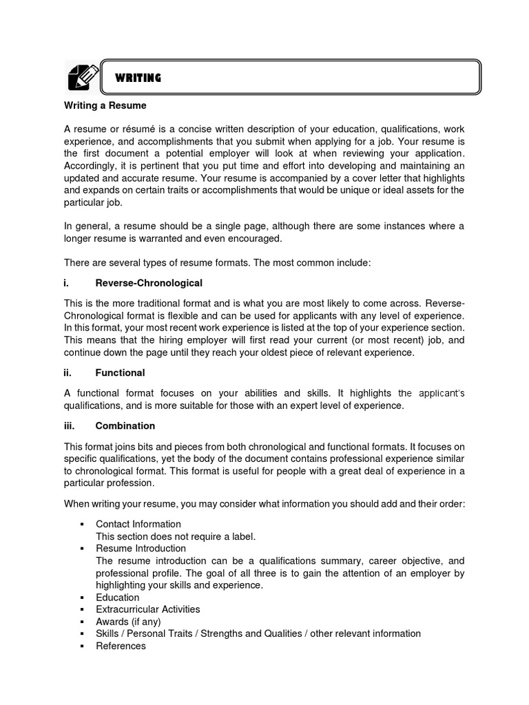Writing A Resume | PDF | Résumé | World Wide Web
