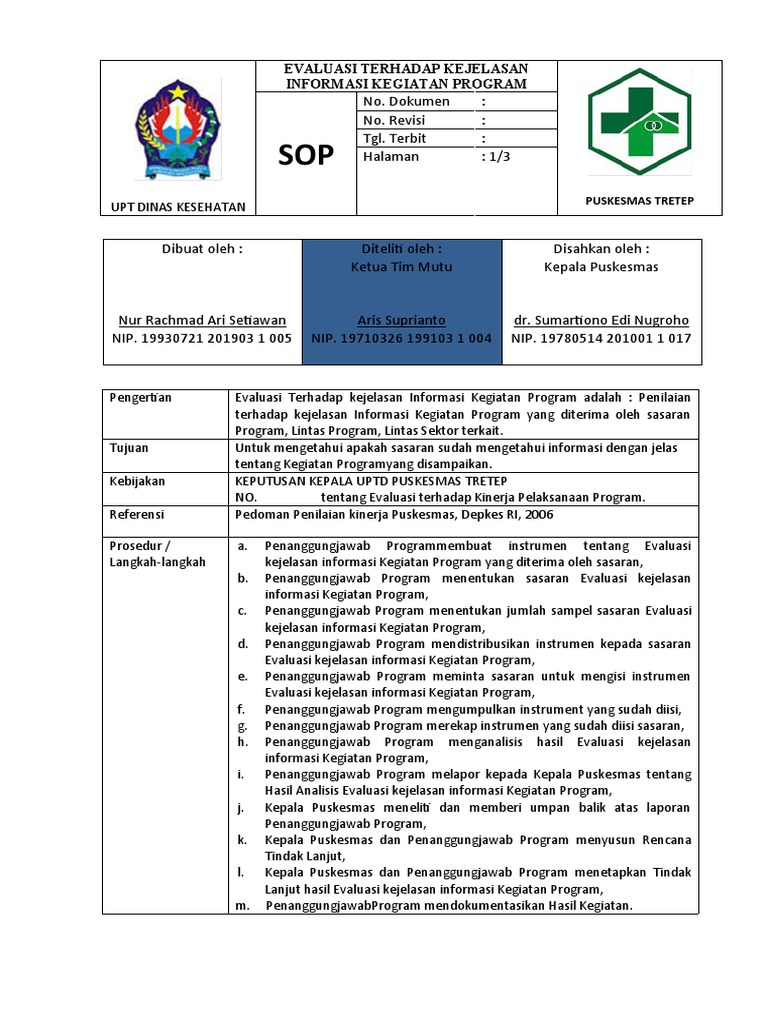 Sop Evaluasi THD Kejelasan Program | PDF