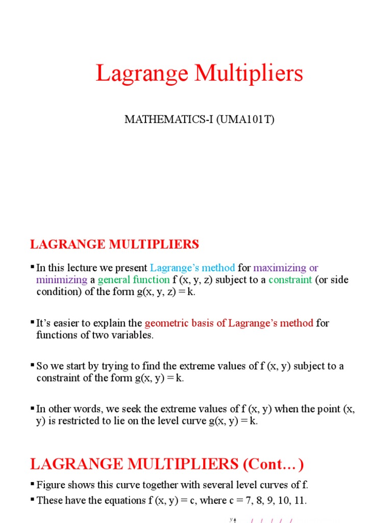 Lecture 5 - 6 - Lagrange Multipliers | PDF | Maxima And Minima | Analysis