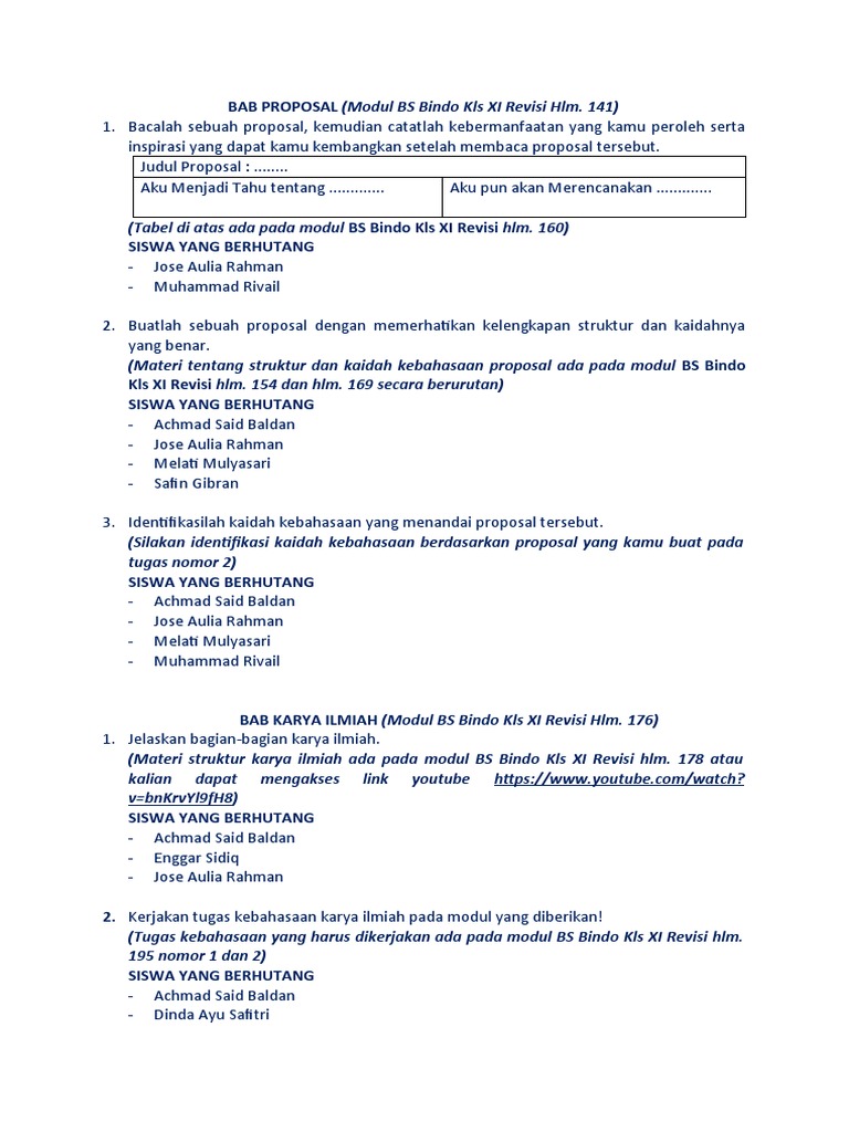 Data Hutang Tugas Bindo Animasi | PDF