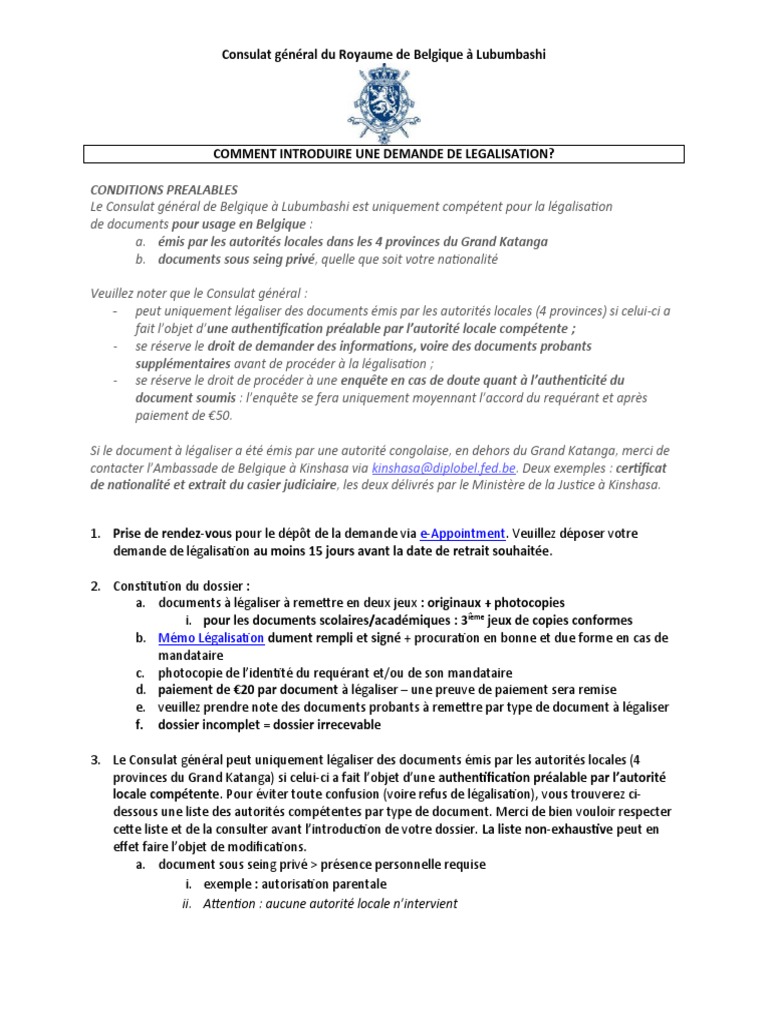 Comment Introduire Une Demande de Legalisation Lubumbashi | PDF