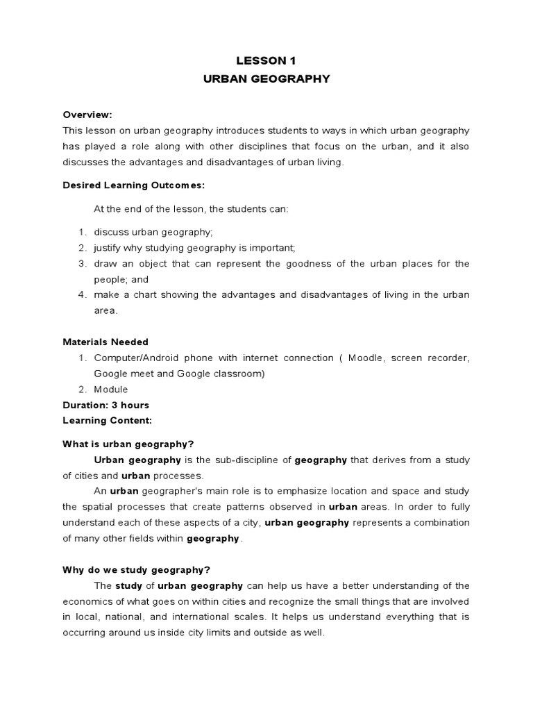 Urban Geography-LESSON 1 | PDF | Geography | Urban Geography