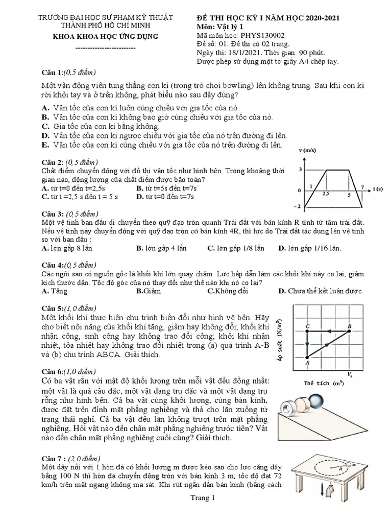 Vật Lý 1 - HK1 2020-2021 - Chính Thức | PDF