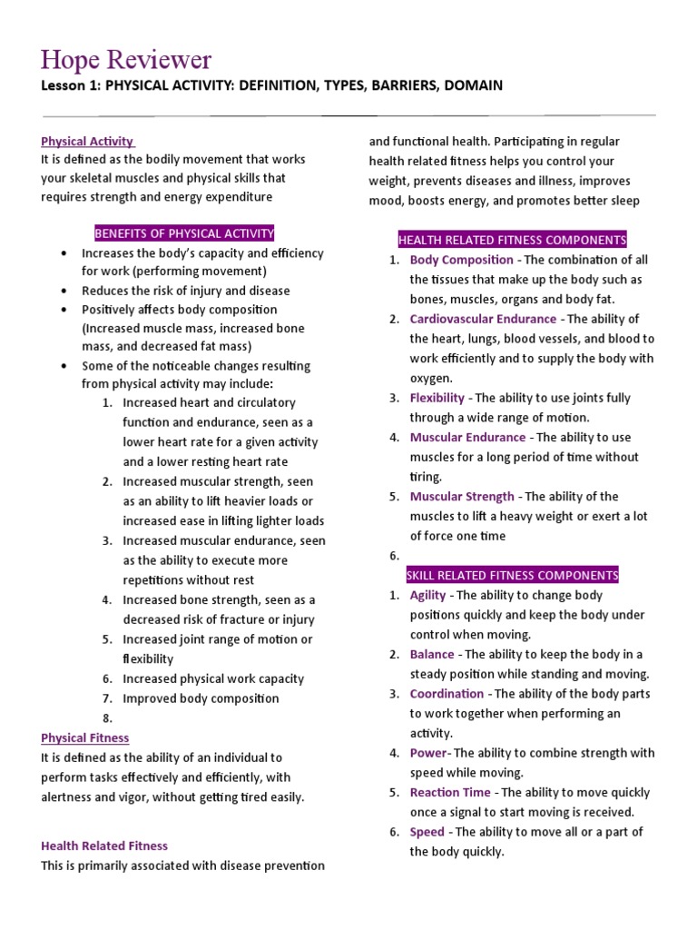 HOPE Reviewer 1st-Quarter | Download Free PDF | Heart Rate | Physical ...