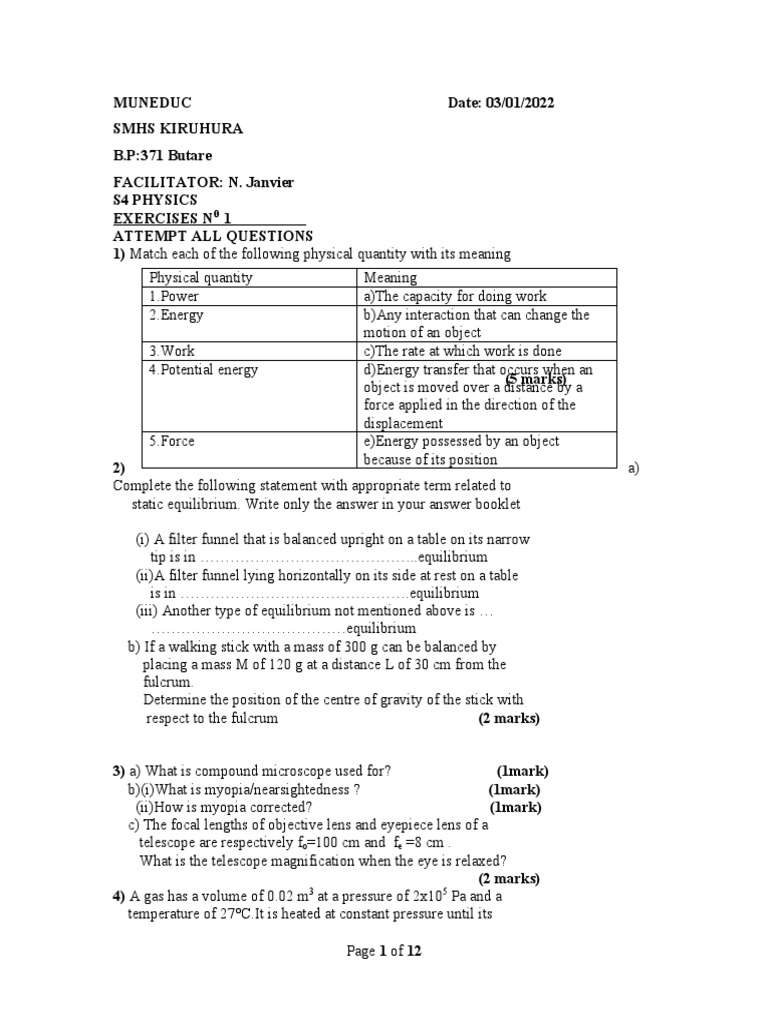 S4 Physics Exercises | PDF | Collision | Solar System