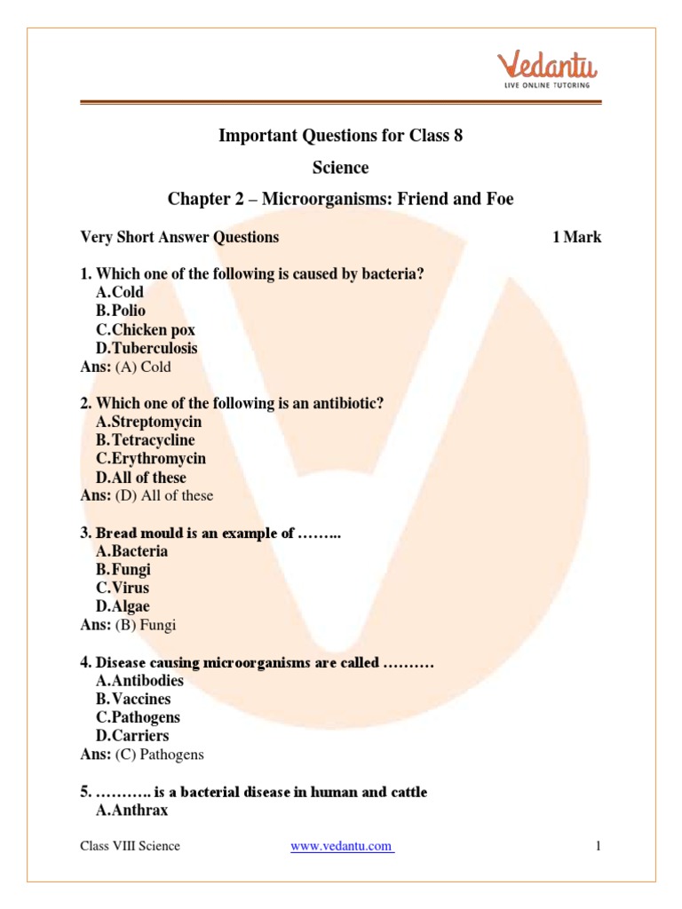 Class 8 Science Ch 2: Microorganisms Q&A | PDF | Microorganism | Infection