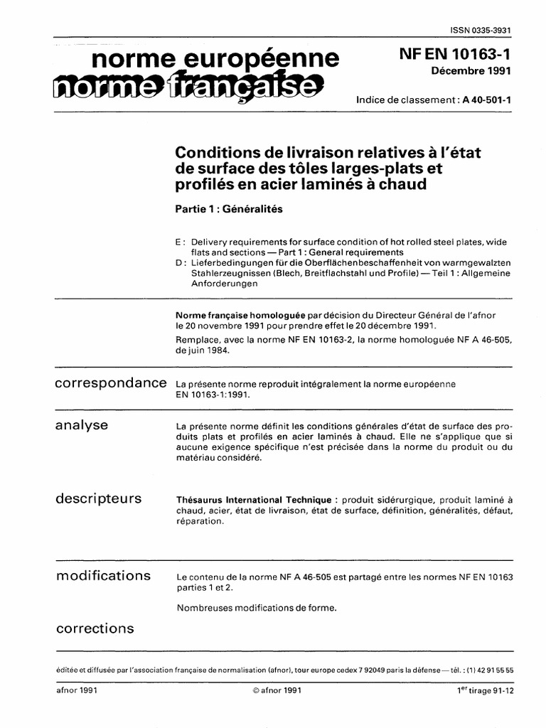 NF en 10163-1 | PDF