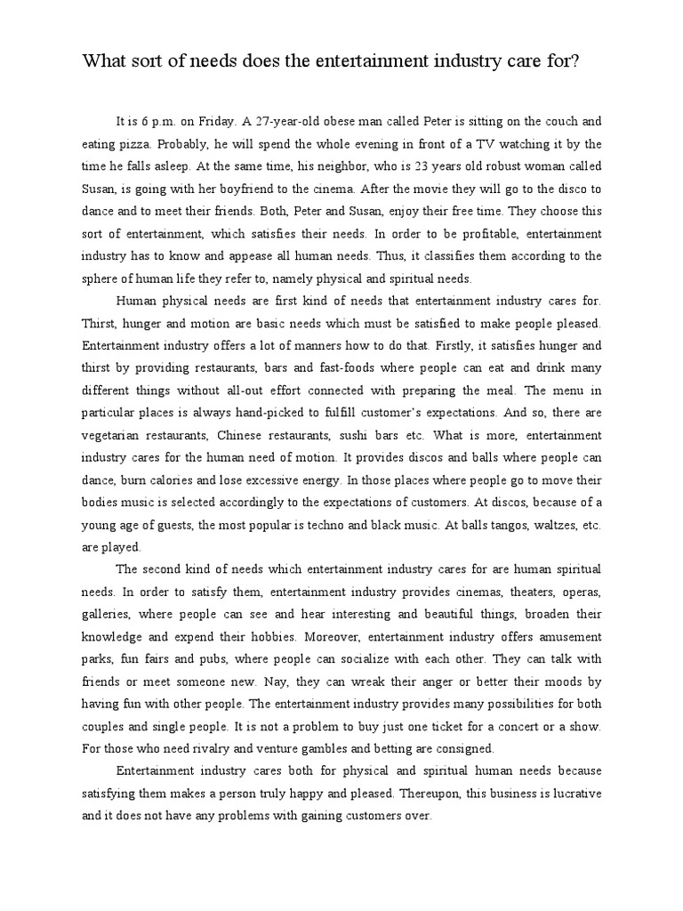What Sort of Needs Does The Entertainment Industry Care For | PDF