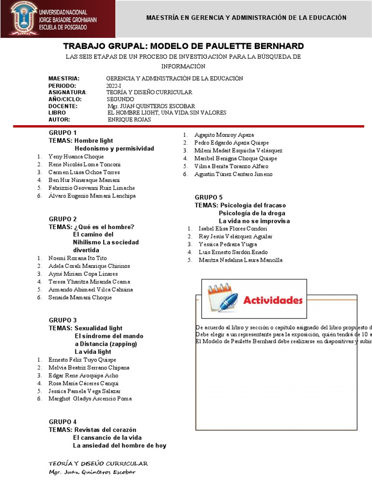 Trabajo Grupal - Modelo de Paulette Bernhard | PDF | Plan de estudios ...
