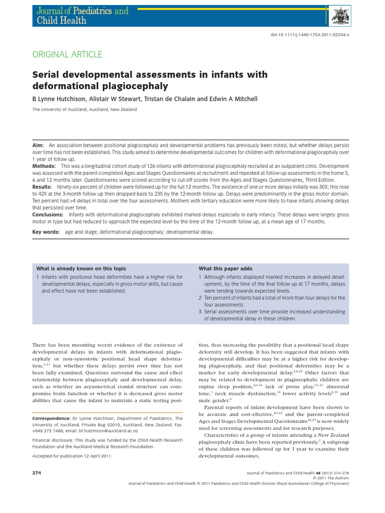 Serial Developmental Assessments in Infants With Deformational ...