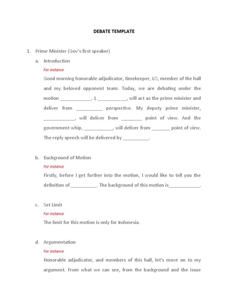 Deputy Prime Minister Debate Template | PDF