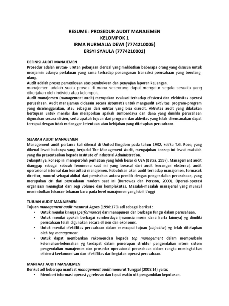Prosedur dan Manfaat Audit Manajemen | PDF
