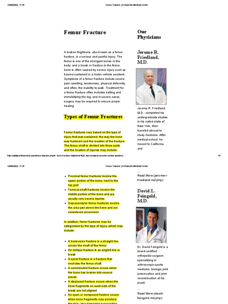 Femur Fracture - Orthopedic Medical Center | PDF | Orthopedic Surgery ...